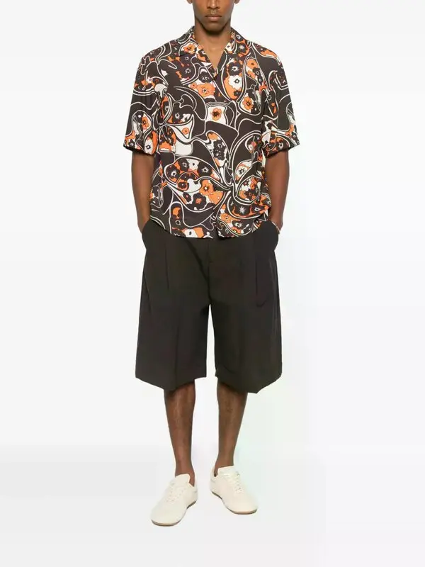 Sandro Loose-fit Print Shark Collar Shirt - Brown