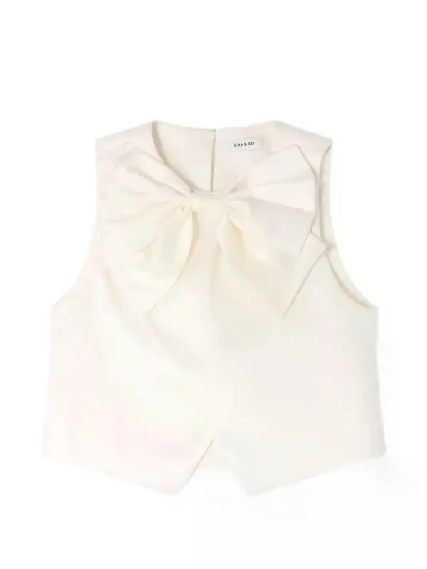 Sandro Sleeveless Bow Detail Satin Crop Top - Neutrals