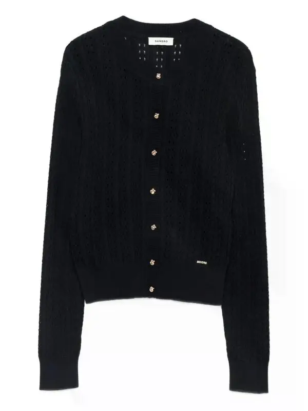 Sandro Cropped Cardigan With Pearl Buttons - Blue