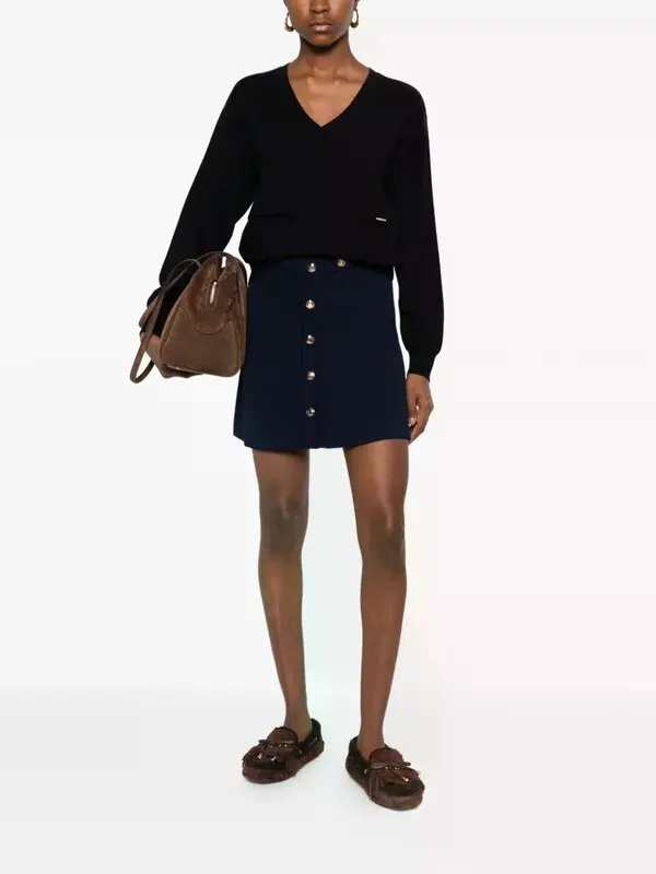 Sandro Ribbed Mini Skirt With Decorative Press Studs - Blue
