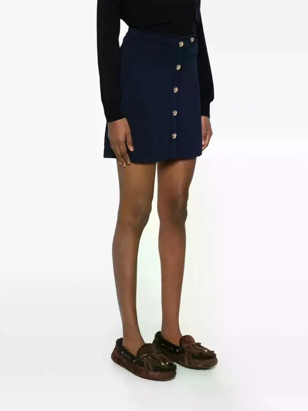 Sandro Ribbed Mini Skirt With Decorative Press Studs - Blue