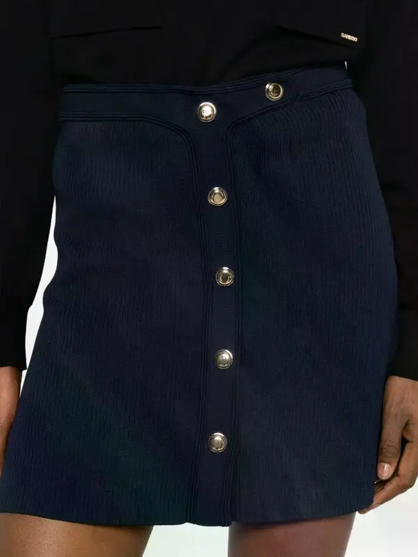 Sandro Ribbed Mini Skirt With Decorative Press Studs - Blue