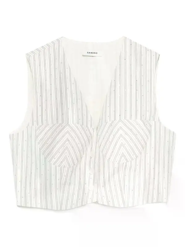 Sandro Striped Rhinestone-embellished Crop Top - White