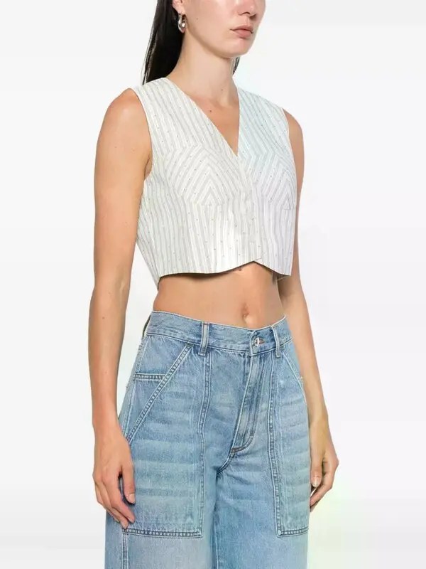 Sandro Striped Rhinestone-embellished Crop Top - White