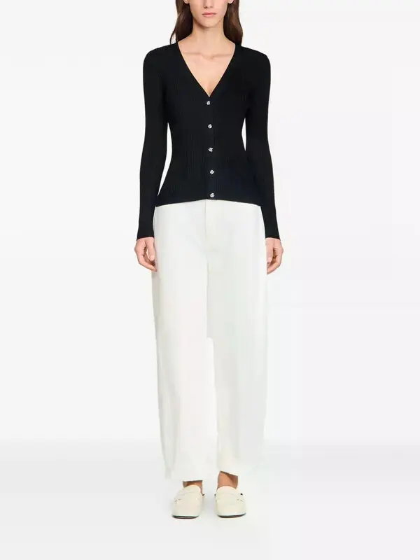 Sandro Ribbed V-neck Cardigan With Decorative Metal Buttons
