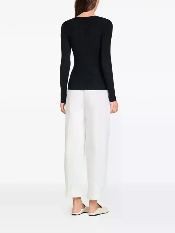 Sandro Ribbed V-neck Cardigan With Decorative Metal Buttons