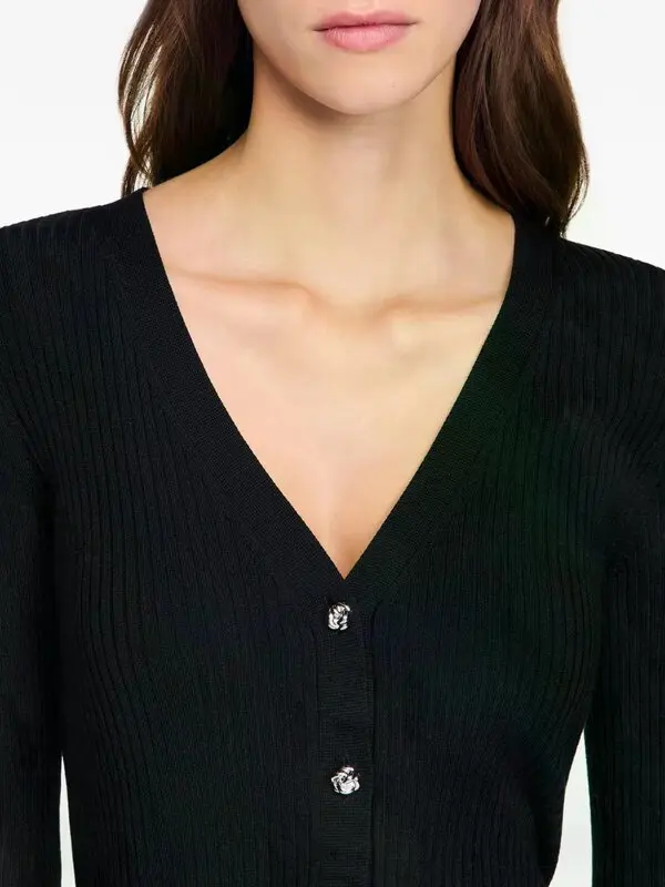 Sandro Ribbed V-neck Cardigan With Decorative Metal Buttons