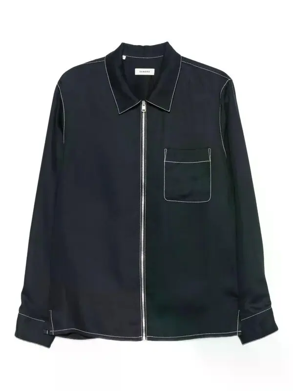 Sandro Loose-fit Zip-up Shirt - Blue