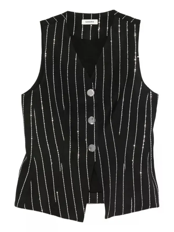 Sandro Striped Sequin Embellished Waistcoat - Black