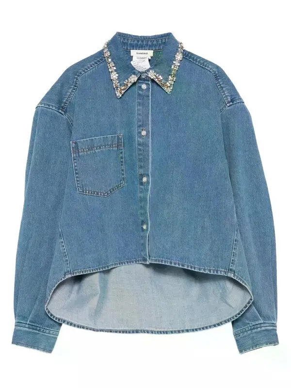 Sandro Embellished Denim Shirt - Blue