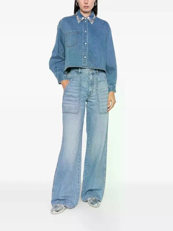 Sandro Embellished Denim Shirt - Blue