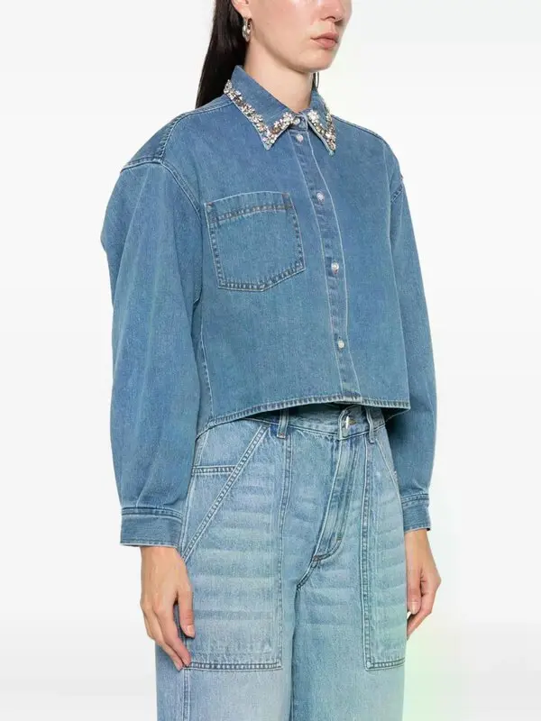 Sandro Embellished Denim Shirt - Blue