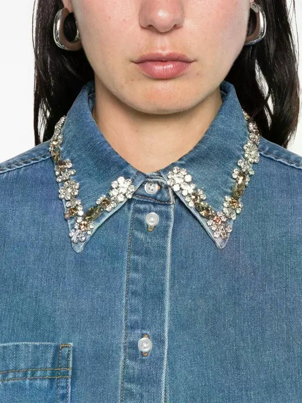 Sandro Embellished Denim Shirt - Blue
