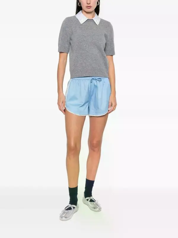 Sandro Beaded Trim Cotton Shorts - Black