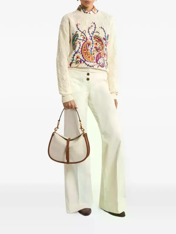 Etro Embroidered Cable Knit Sweater - Neutrals