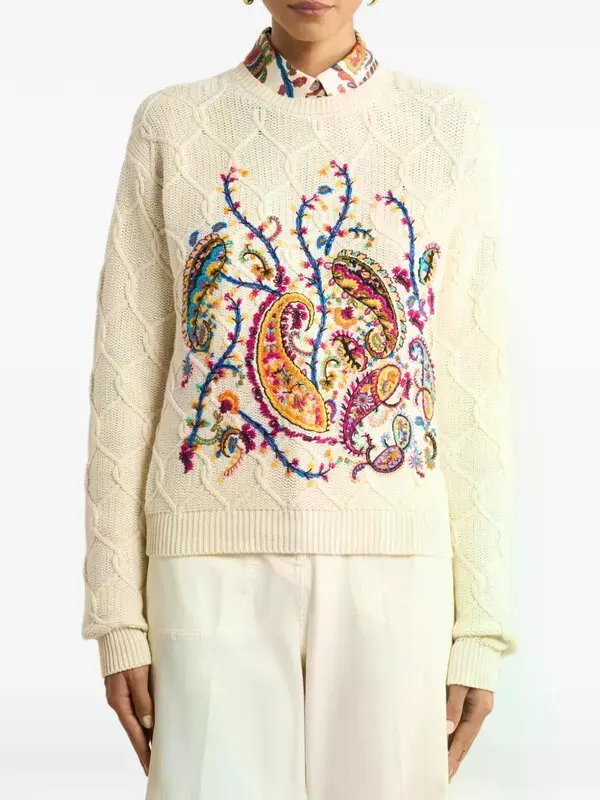 Etro Embroidered Cable Knit Sweater - Neutrals