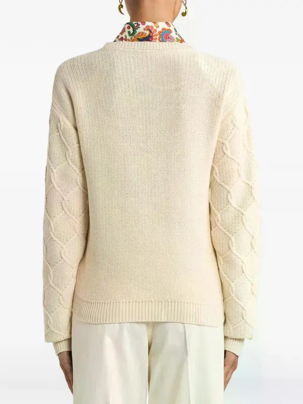 Etro Embroidered Cable Knit Sweater - Neutrals