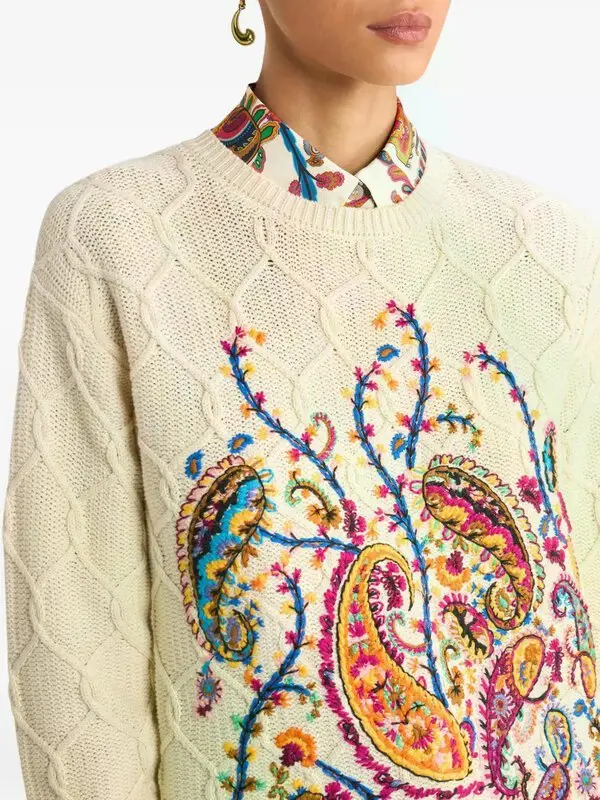 Etro Embroidered Cable Knit Sweater - Neutrals