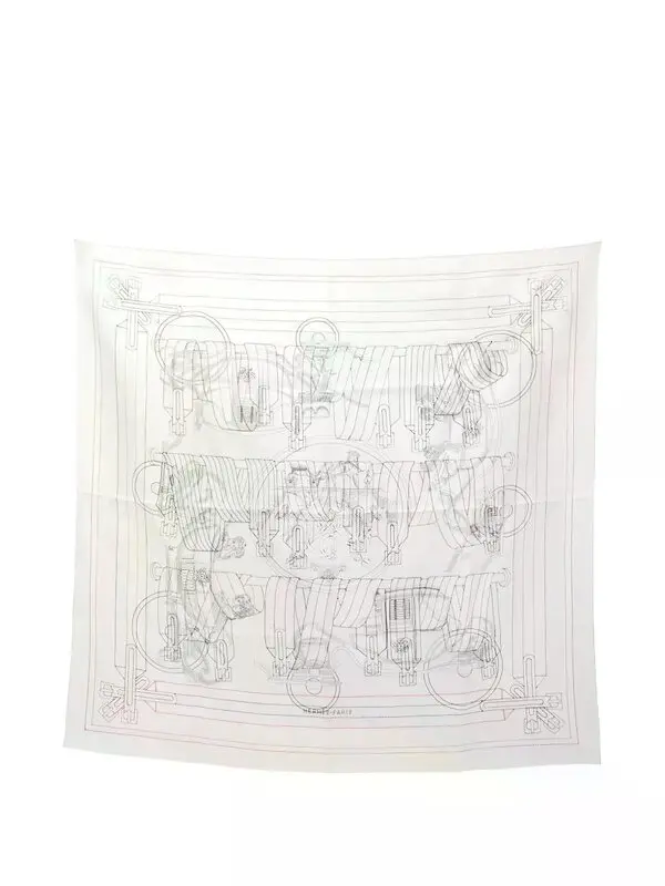 Hermès 2020s Ex-libris Les Sangles Embroidered Scarf - White