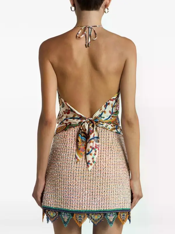 Etro Silk Halterneck Top With Floral Paisley Motif - Neutrals