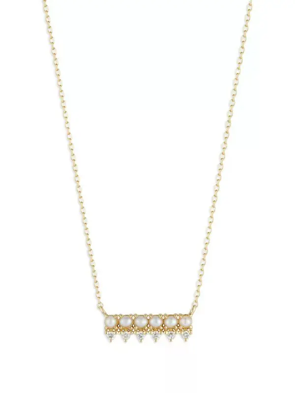 Mateo The Little Things Pearl And Diamond Horizontal Bar Necklace - Gold