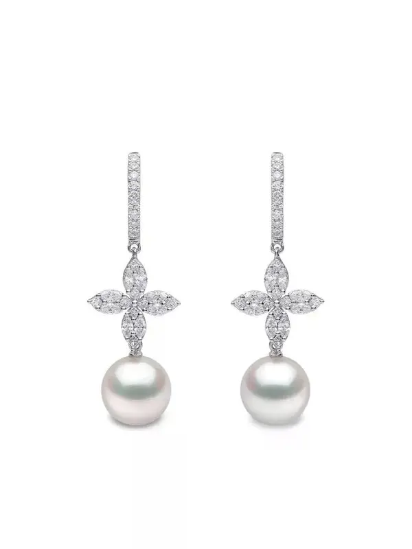 Yoko London Glitz Pearl And Diamond Earrings - Silver