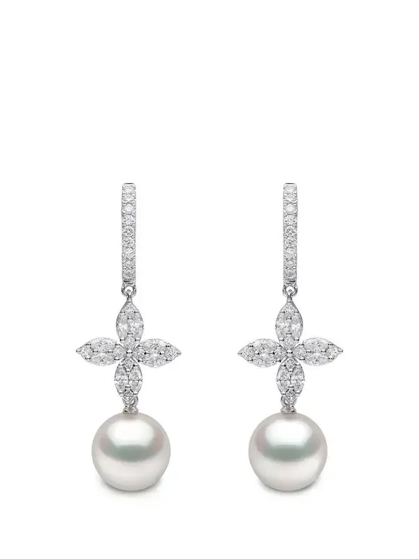 Yoko London Glitz South Sea Pearl And Diamond Drop Earrings - Silver