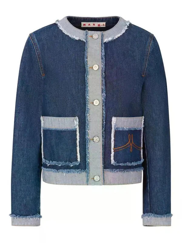 Marni Frayed-detail Denim Jacket - Blue