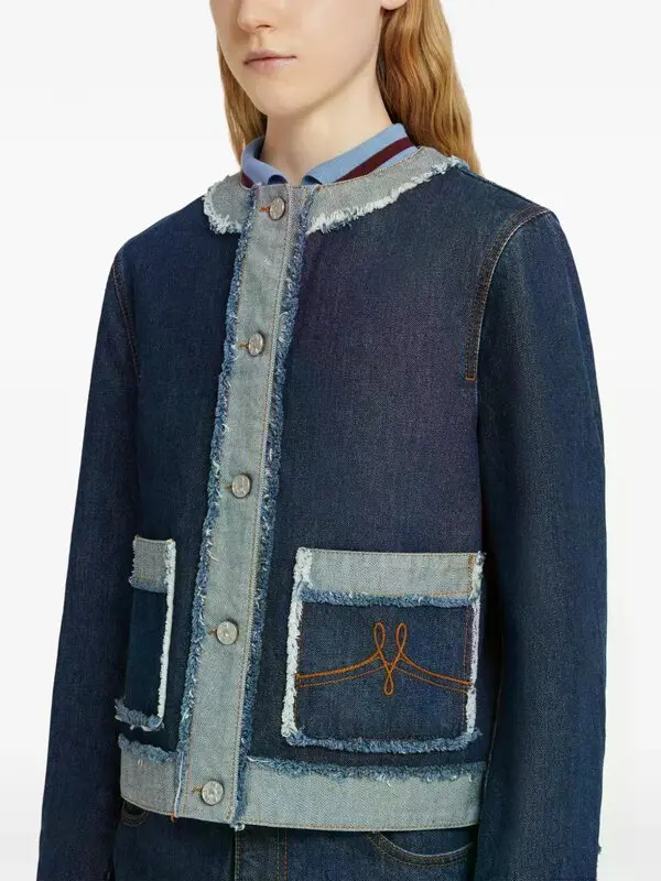 Marni Frayed-detail Denim Jacket - Blue