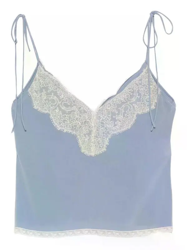 Valentino Garavani Lace-trim V-neck Top - Blue