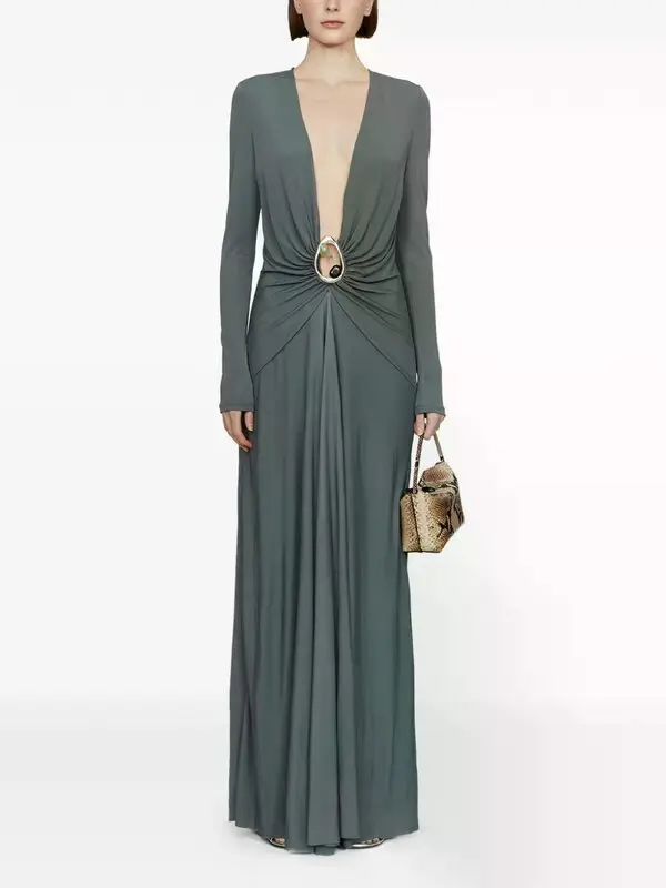 Christopher Esber Orica Ruched V-neck Maxi Dress - Grey