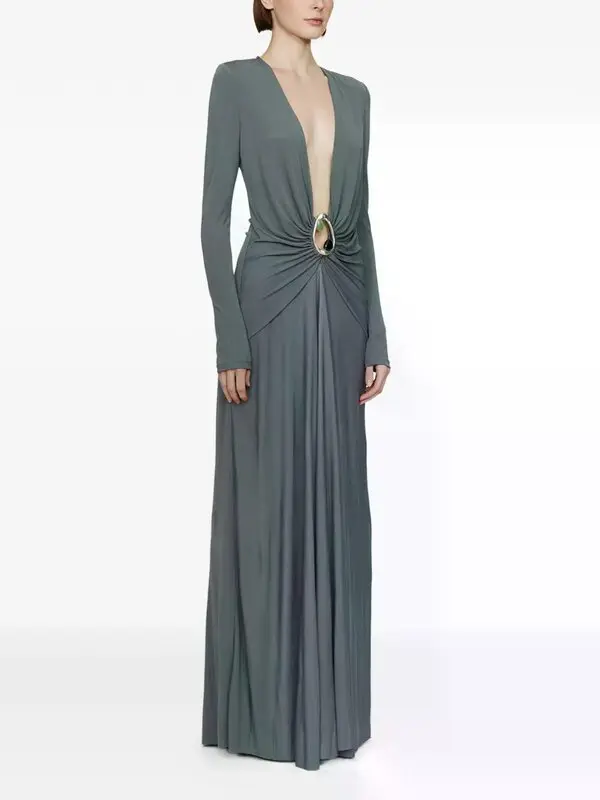 Christopher Esber Orica Ruched V-neck Maxi Dress - Grey