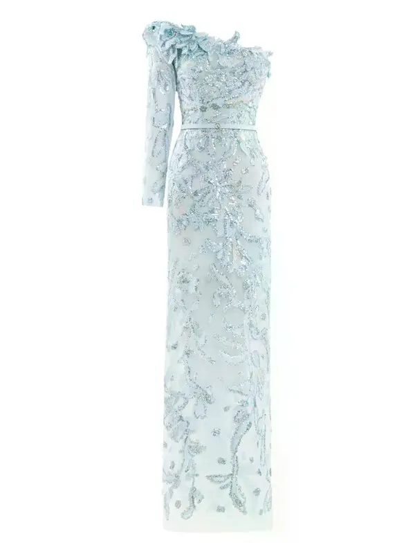 SAIID KOBEISY One-shoulder Embroidered Maxi Dress - Blue