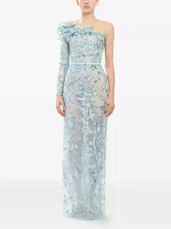 SAIID KOBEISY One-shoulder Embroidered Maxi Dress - Blue