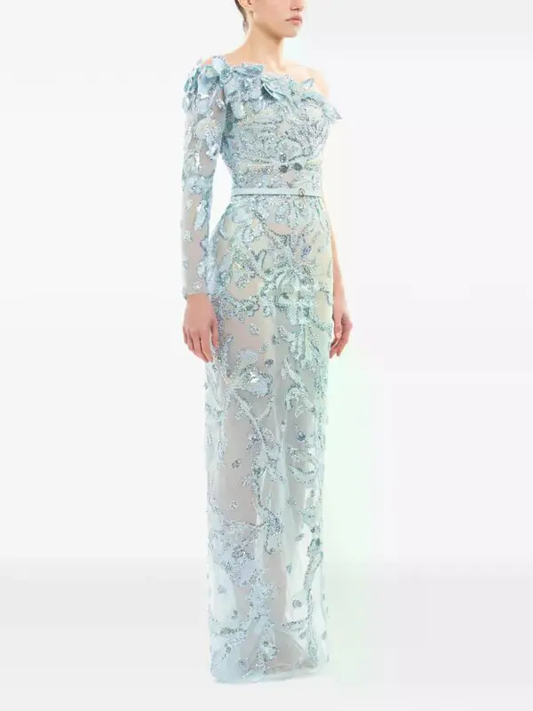 SAIID KOBEISY One-shoulder Embroidered Maxi Dress - Blue