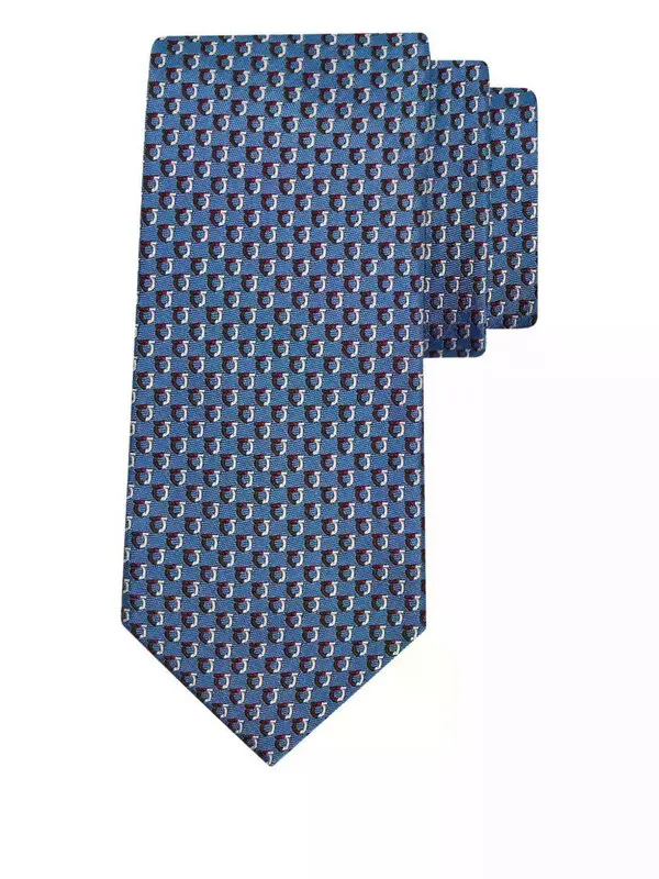 FERRAGAMO Jacquard Gancini Neck Tie - Blue