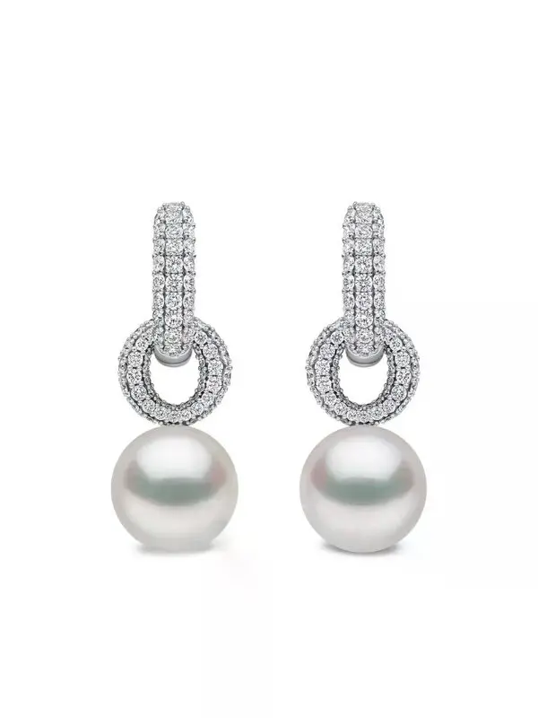 Yoko London Diamond And Pearl Earrings - Silver