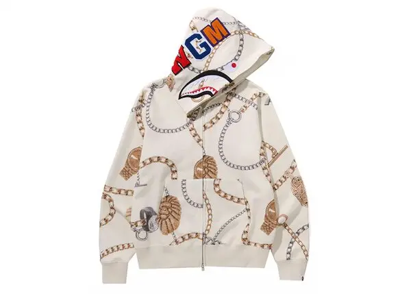 BAPE Jewels Shark Full-zip Hoodie - Ivory