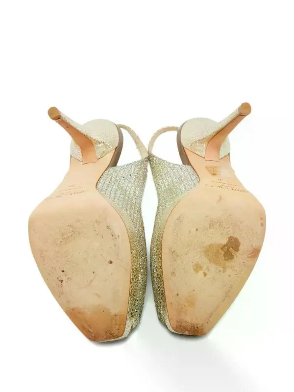 JIMMY CHOO Glittered Peep-toe Slingback Pumps - Gold