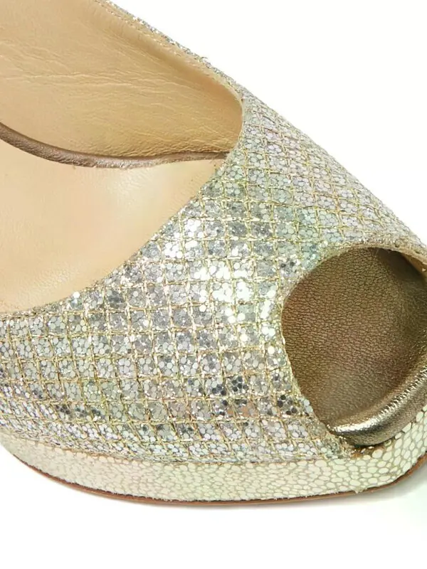 JIMMY CHOO Glittered Peep-toe Slingback Pumps - Gold