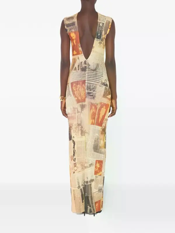 JEAN PAUL GAULTIER Long Journal Open-back Dress - Neutrals