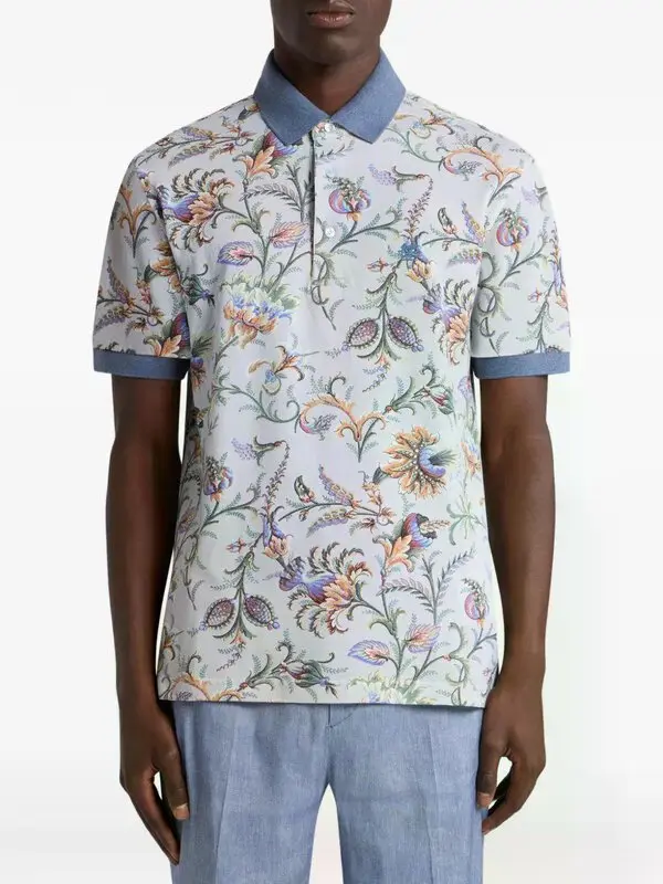 Etro Floral Cotton Polo Shirt - Neutrals