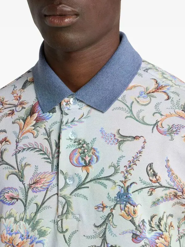 Etro Floral Cotton Polo Shirt - Neutrals