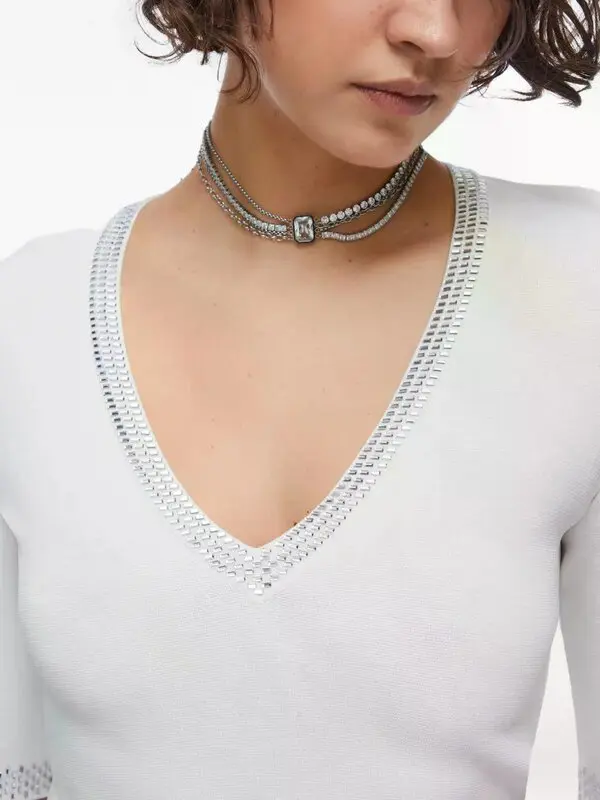 Liu Jo Rhinestone Appliqué V-neck T-shirt - White