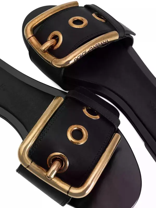 Dolce & Gabbana Buckle-detail Flat Sandals - Black