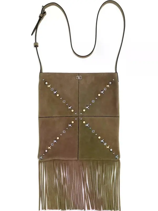 Valentino Garavani Nellcôte Studded Fringed Shoulder Bag - Brown