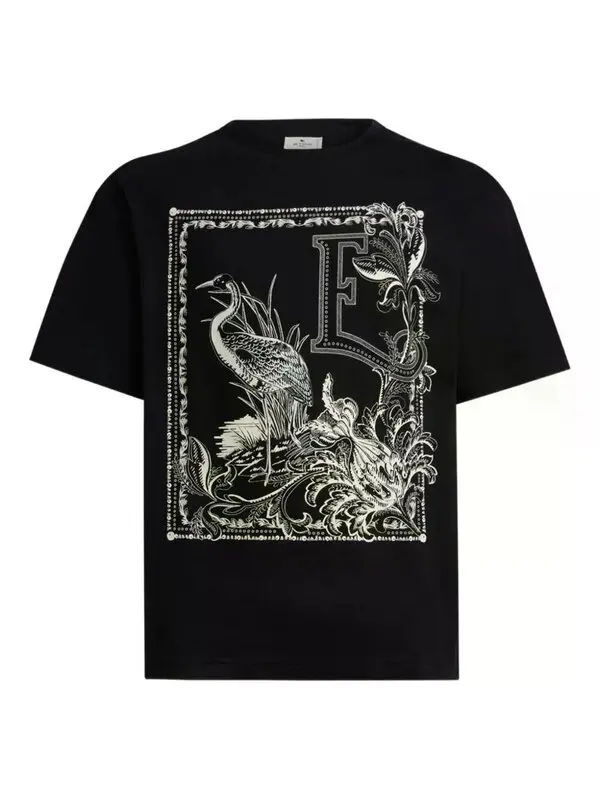 Etro Cotton T-shirt With Placed Print - Black