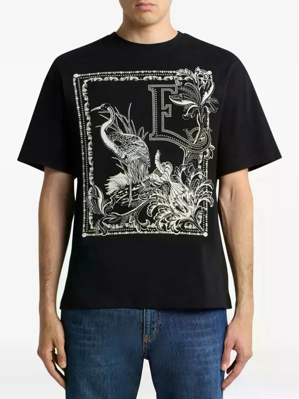 Etro Cotton T-shirt With Placed Print - Black