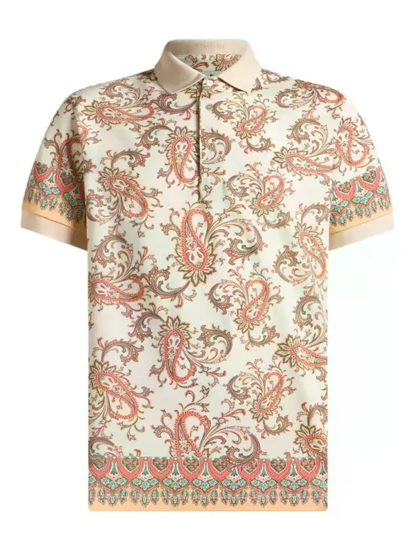 Etro Cotton Polo Shirt With Placed Print - Neutrals