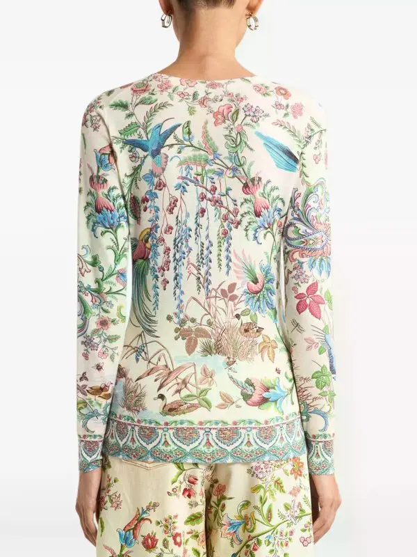 Etro Silk And Cashmere Sweater With Flora And Fauna Motif - Neutrals